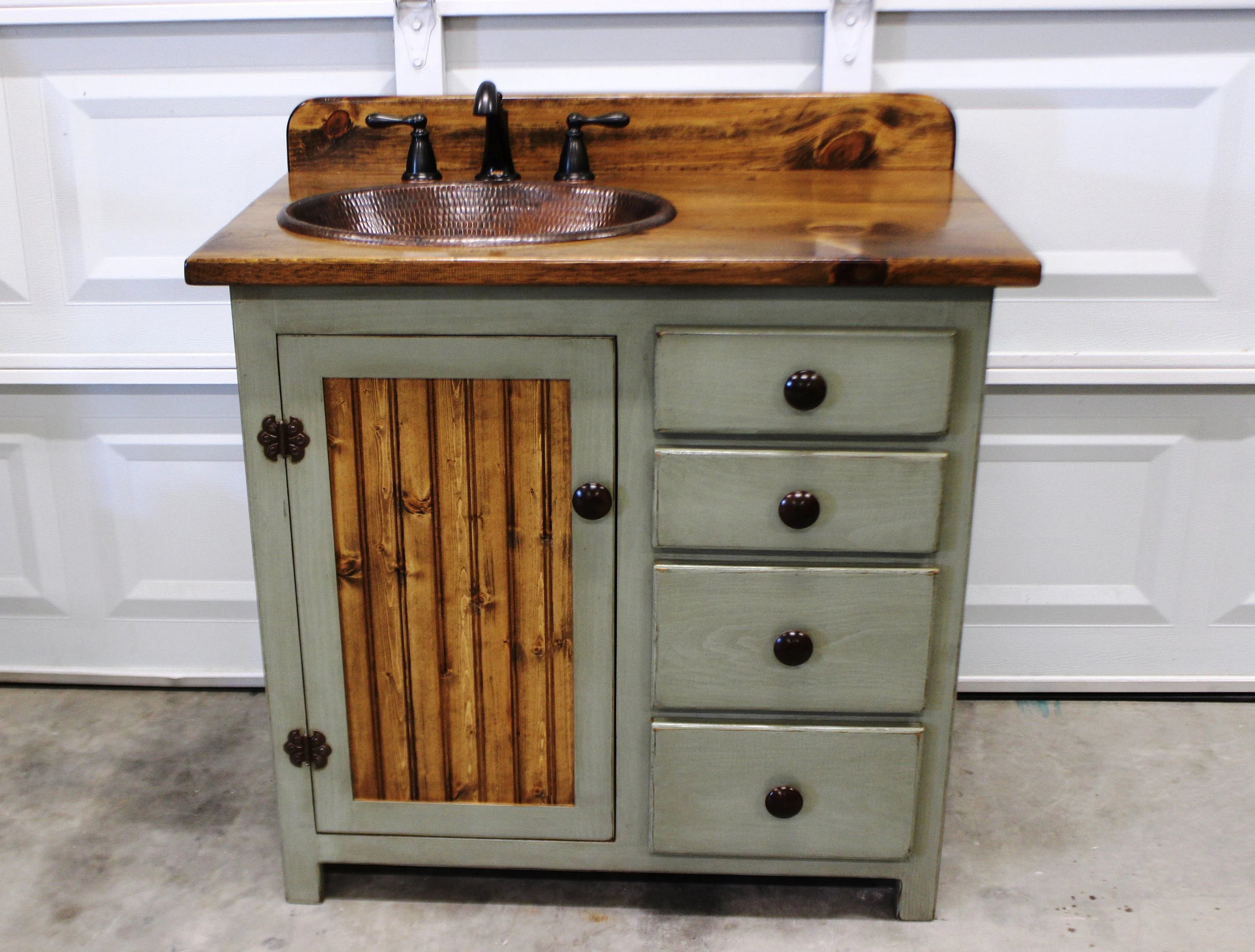 Rustic Farmhouse Style Bathroom Vanity with copper sink | Canton Antiques