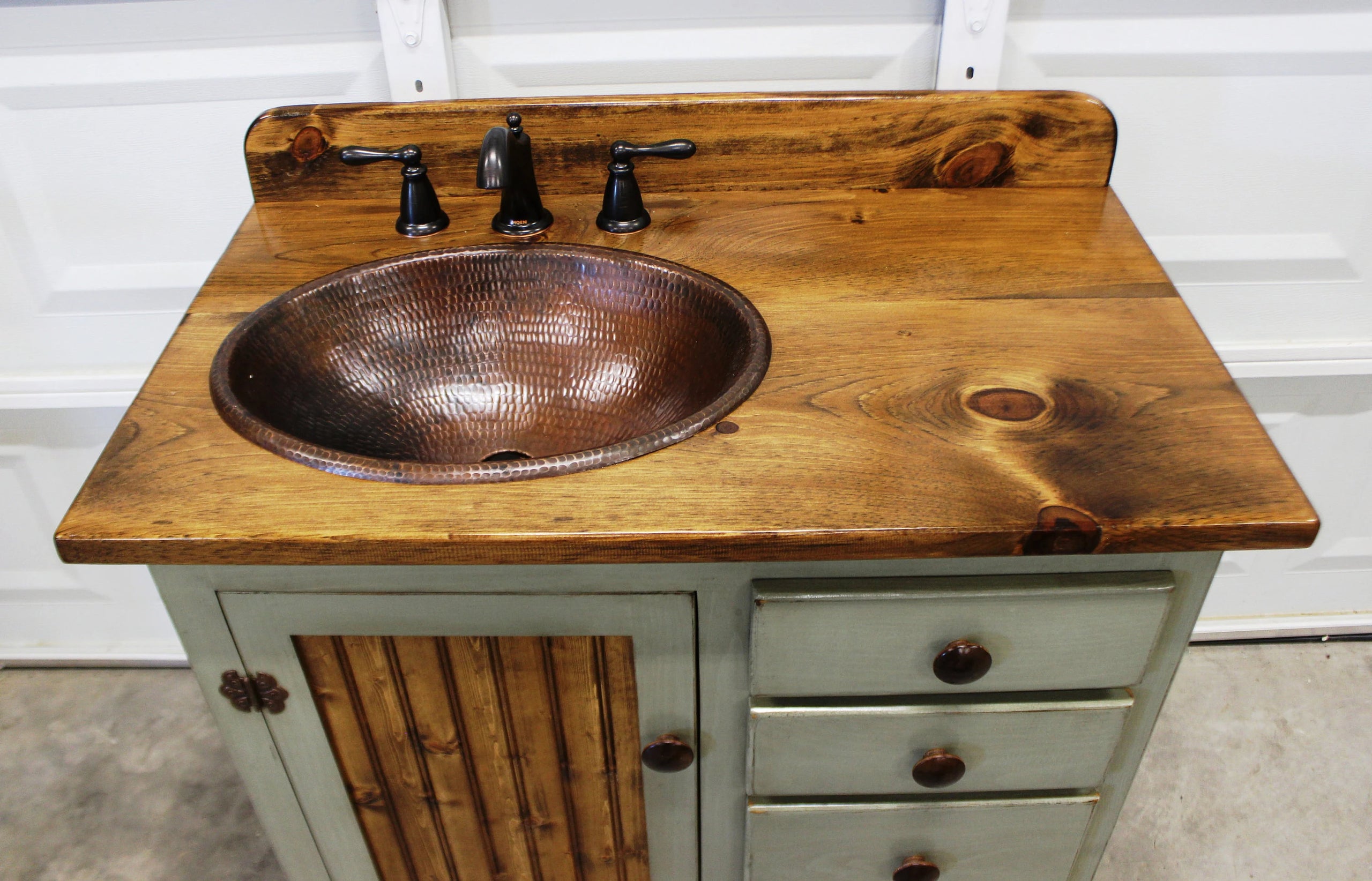 Rustic Farmhouse Style Bathroom Vanity with copper sink | Canton Antiques