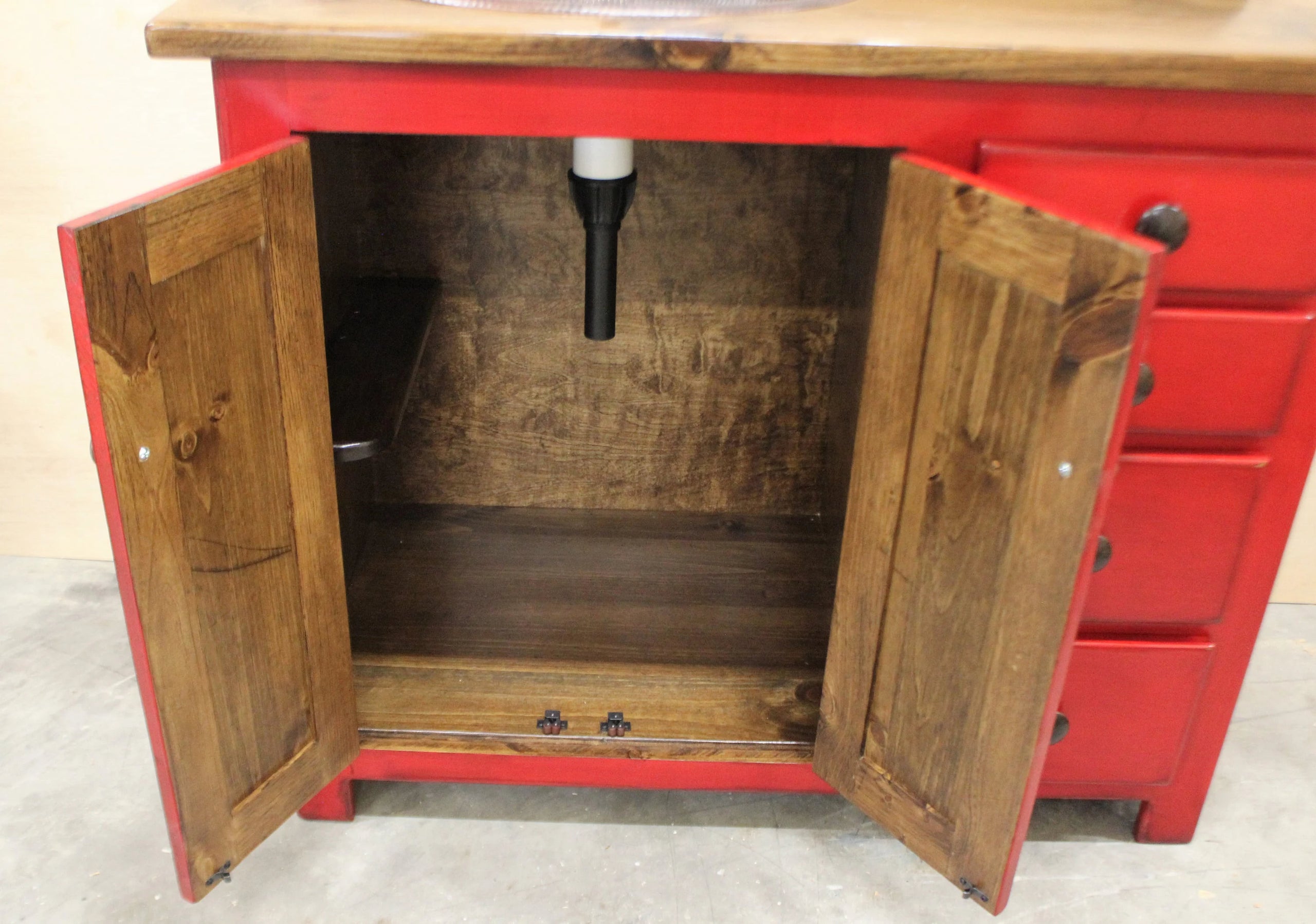 Rustic Farmhouse Vanity - Copper Sink - 42" - Barn Red - Bathroom ...