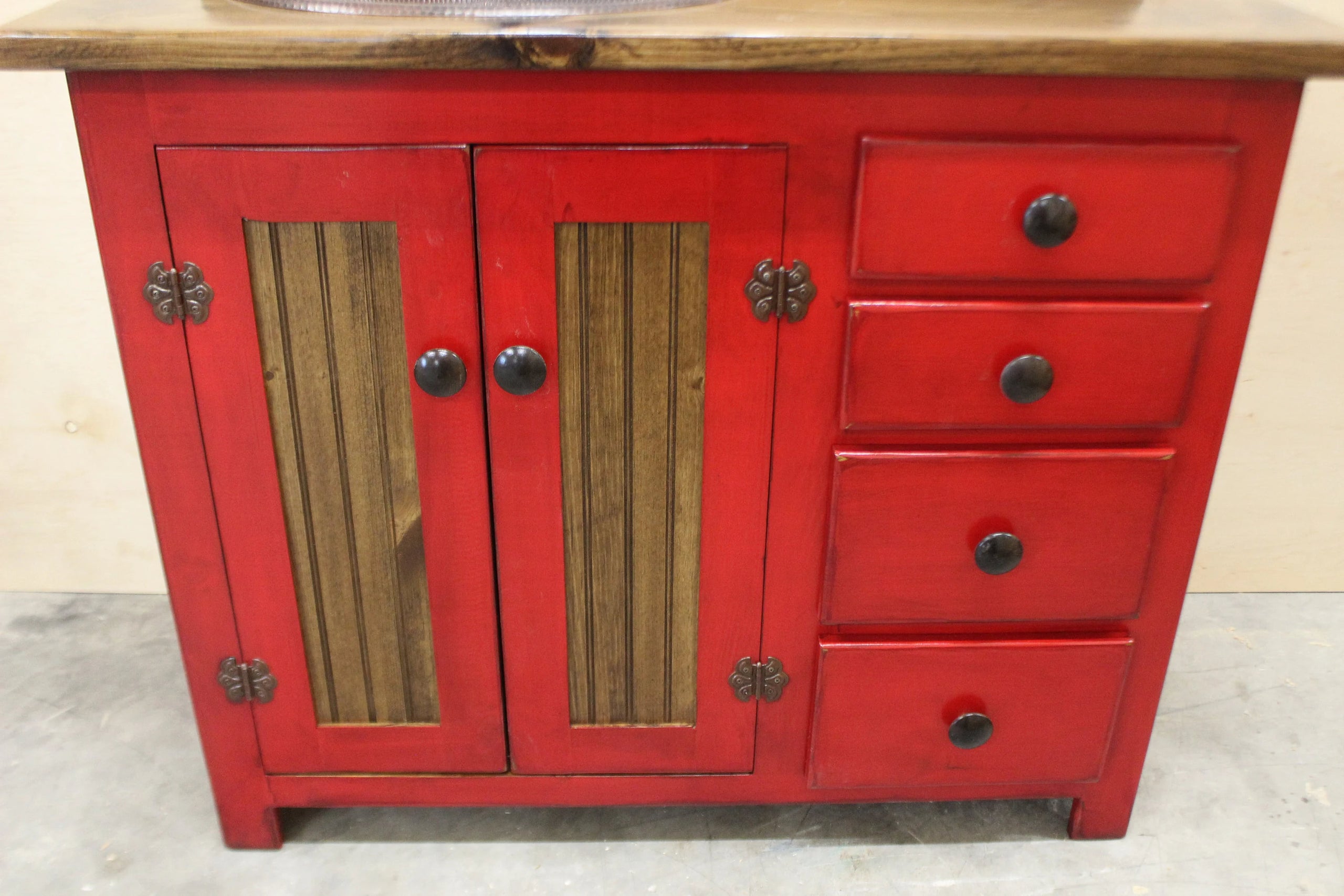 Rustic Farmhouse Vanity - Copper Sink - 42" - Barn Red - Bathroom ...