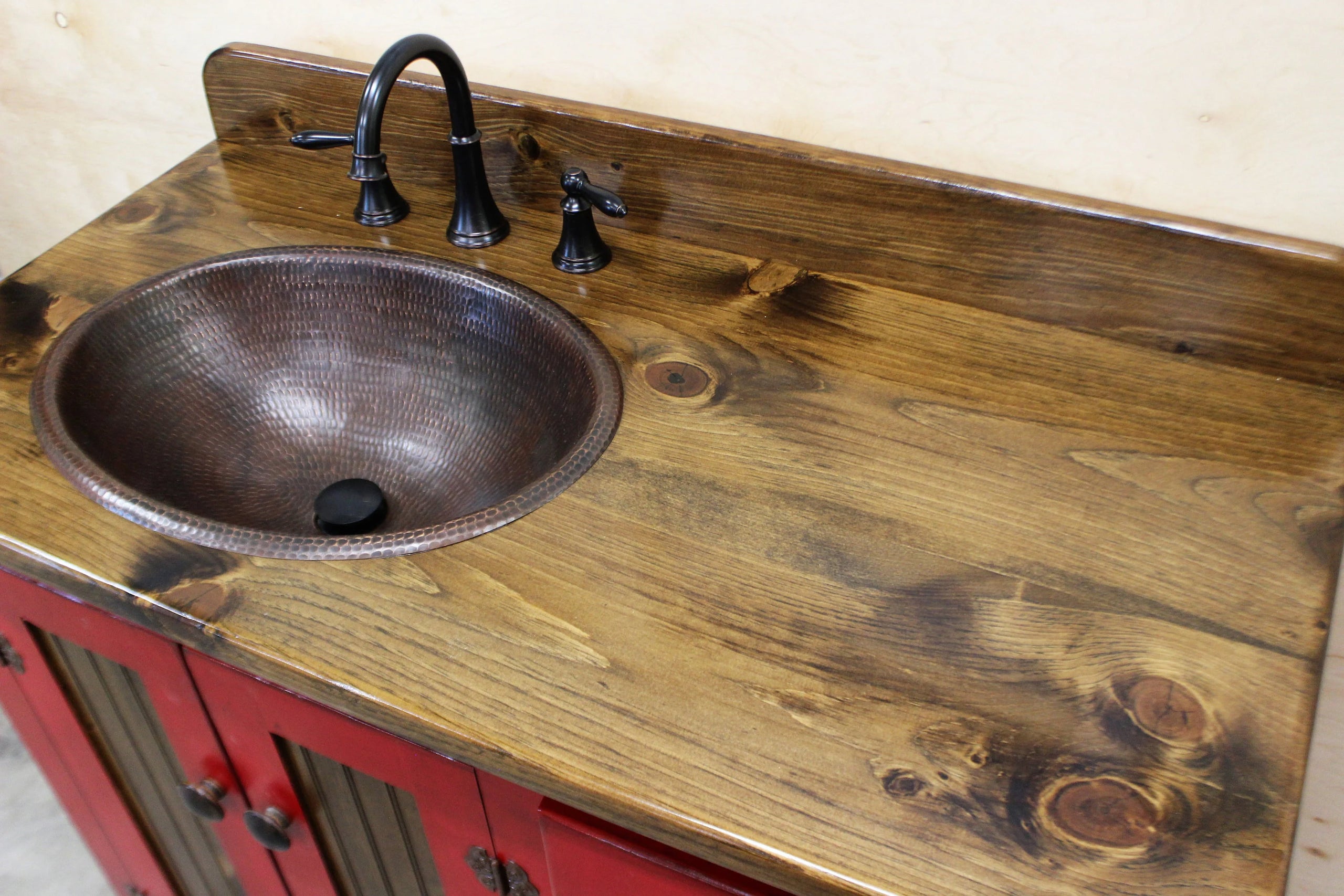 Rustic Farmhouse Vanity - Copper Sink - 42" - Barn Red - Bathroom ...